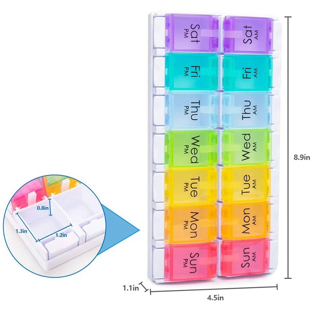 Rainbow Push Button Pill Box | Easy Medication Organizer